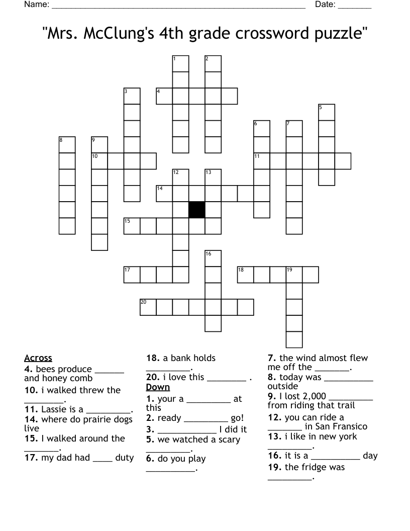 Mrs McClung s 4th Grade Crossword Puzzle WordMint