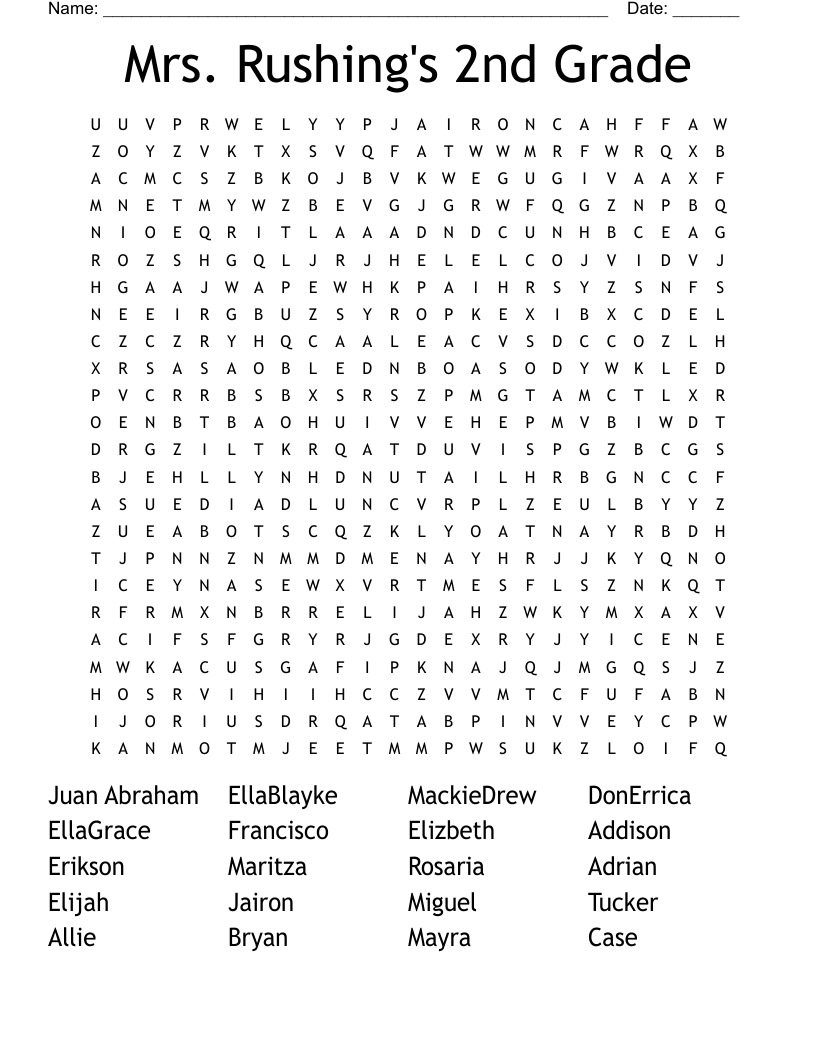 Mrs. Rushing's 2nd Grade Word Search - WordMint