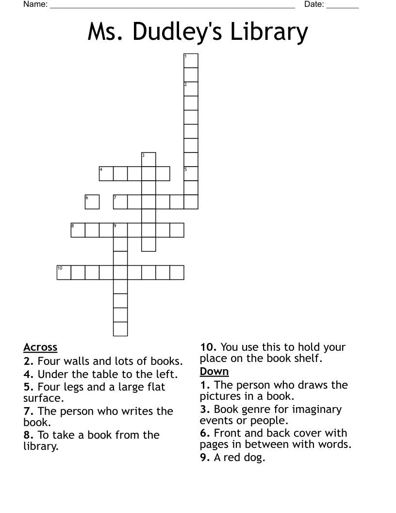 Ms. Dudley's Library Crossword - WordMint