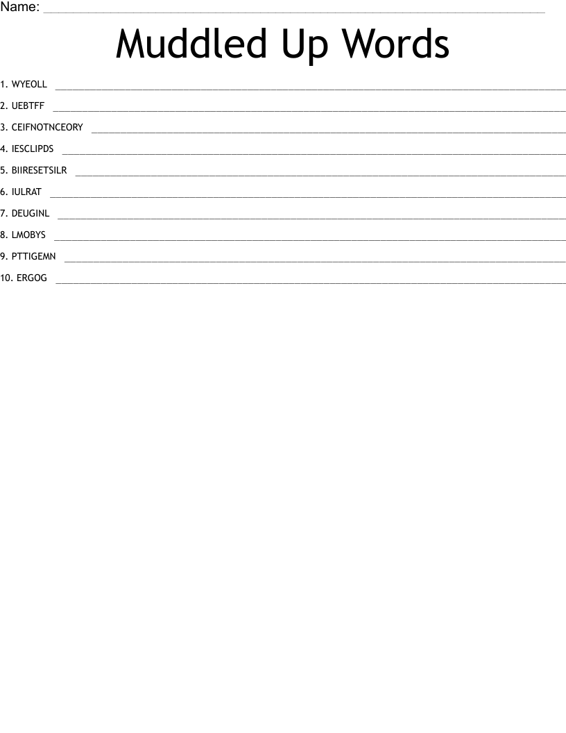 Muddled Up Words Word Scramble - WordMint