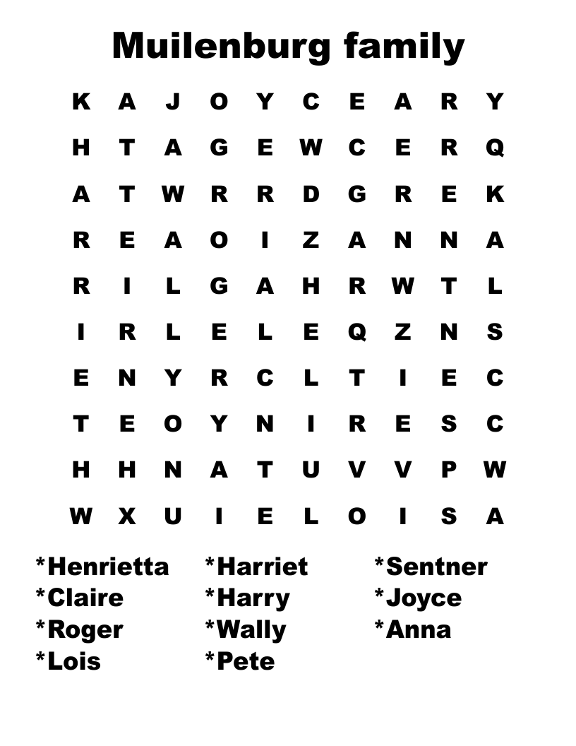 Muilenburg family Word Search - WordMint
