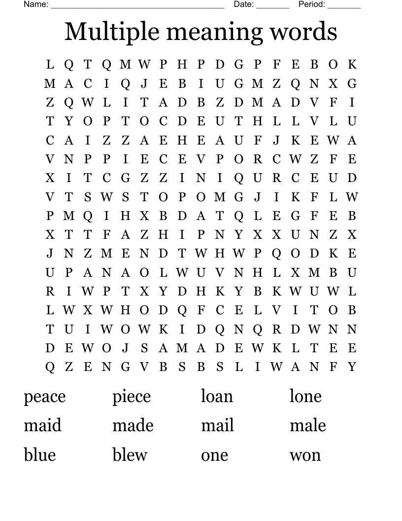 Multiple Meaning Words Word Search WordMint