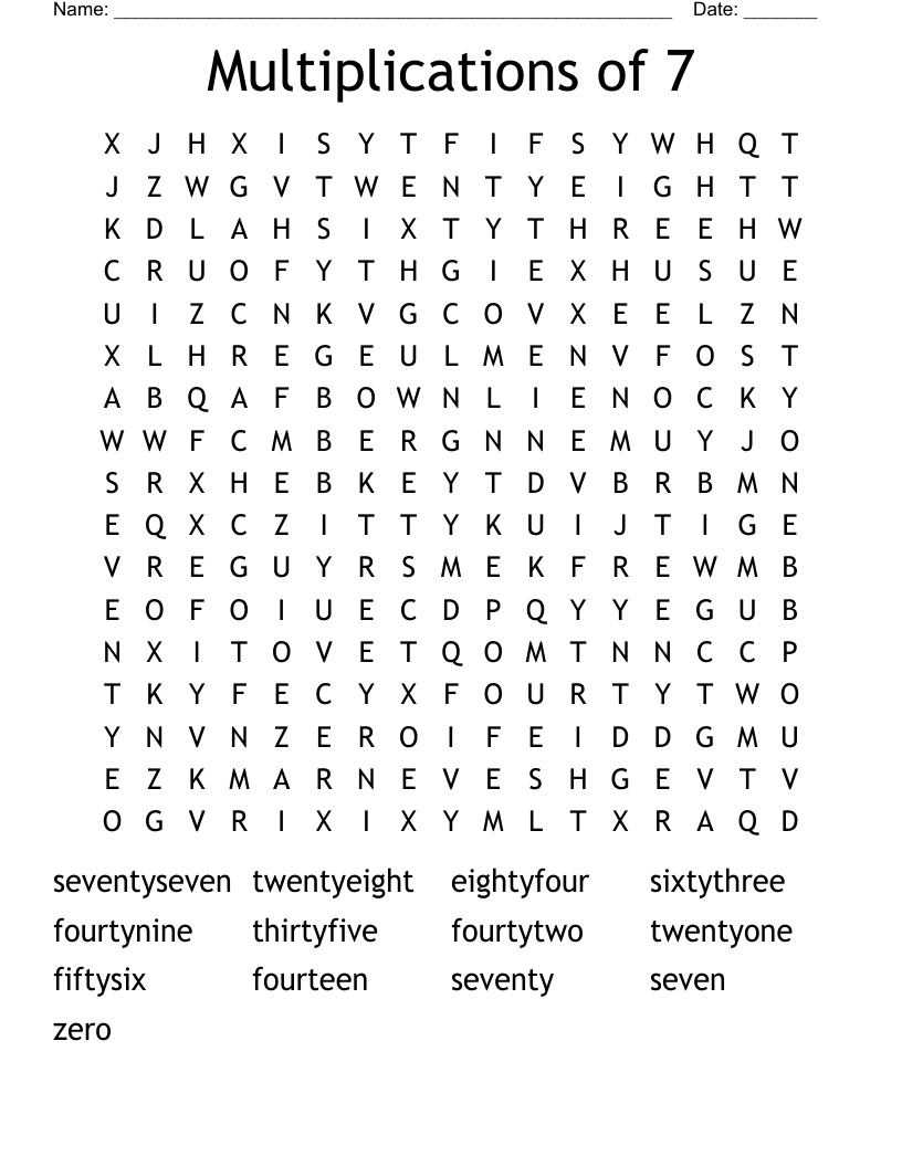 Multiplications of 7 Word Search - WordMint