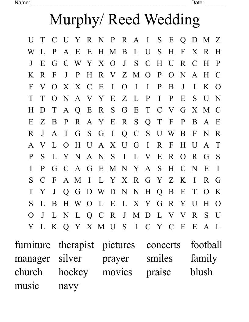 Murphy/ Reed Wedding Word Search - WordMint