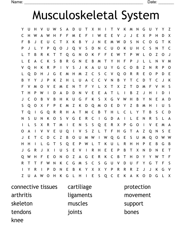 Musculoskeletal System Word Search WordMint