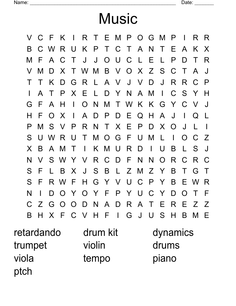 Music Word Search - WordMint