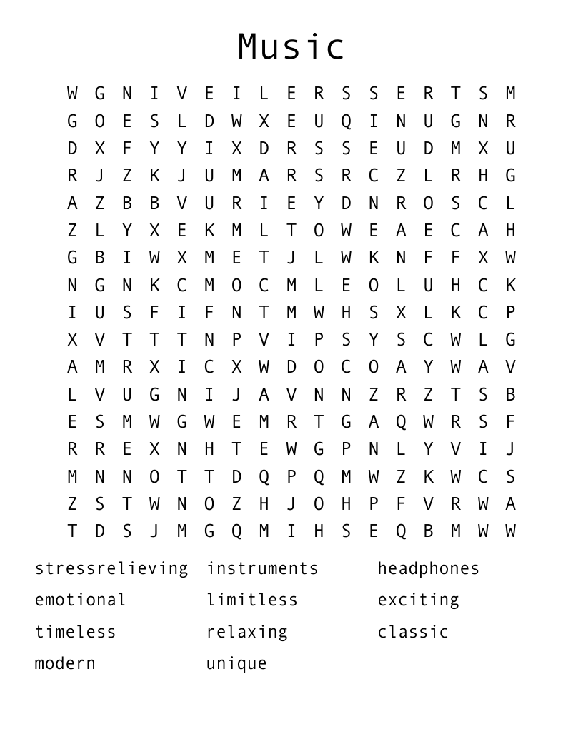 Music Word Search - WordMint