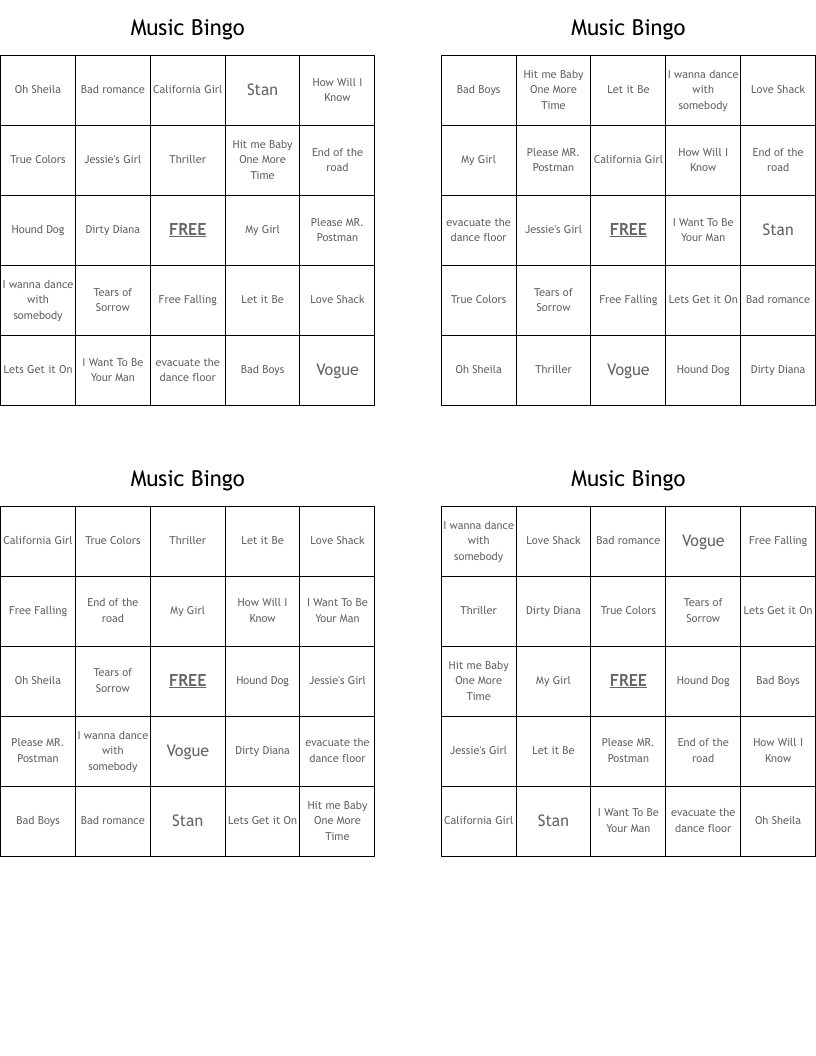 Music Bingo - WordMint