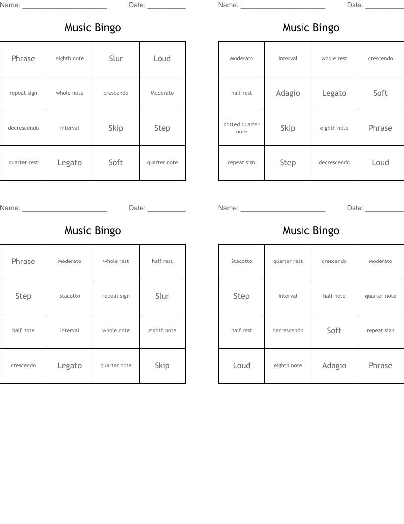 Music Bingo - WordMint