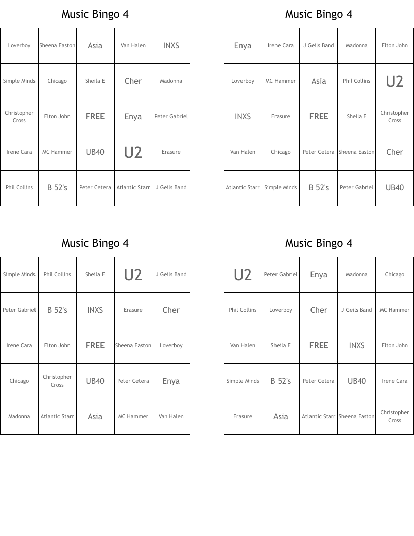 Music Bingo 4 - WordMint