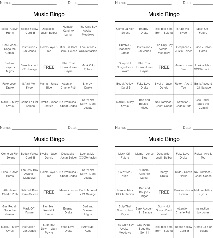 Music Bingo - WordMint