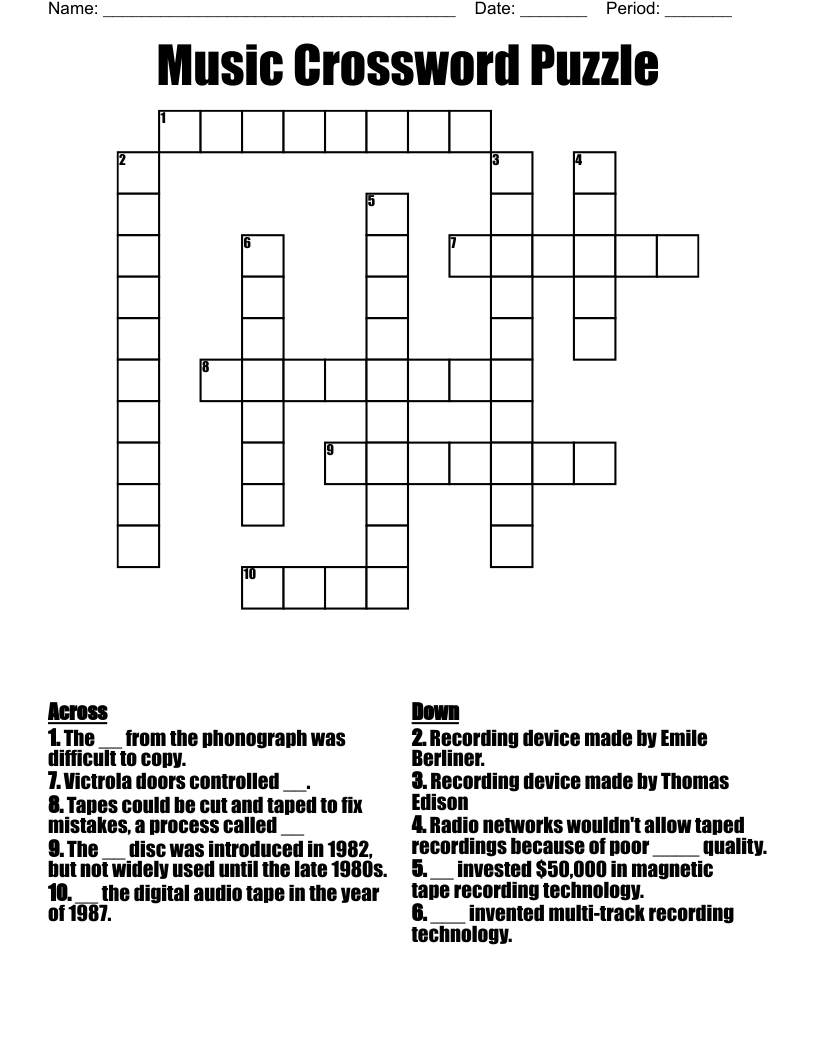 Music Crossword Puzzle WordMint Music Crossword Puzzle WordMint