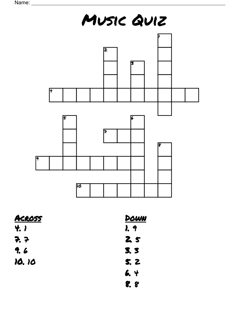 Music Quiz Crossword - WordMint
