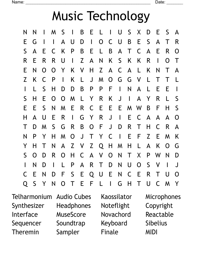 Music Technology Word Search - WordMint