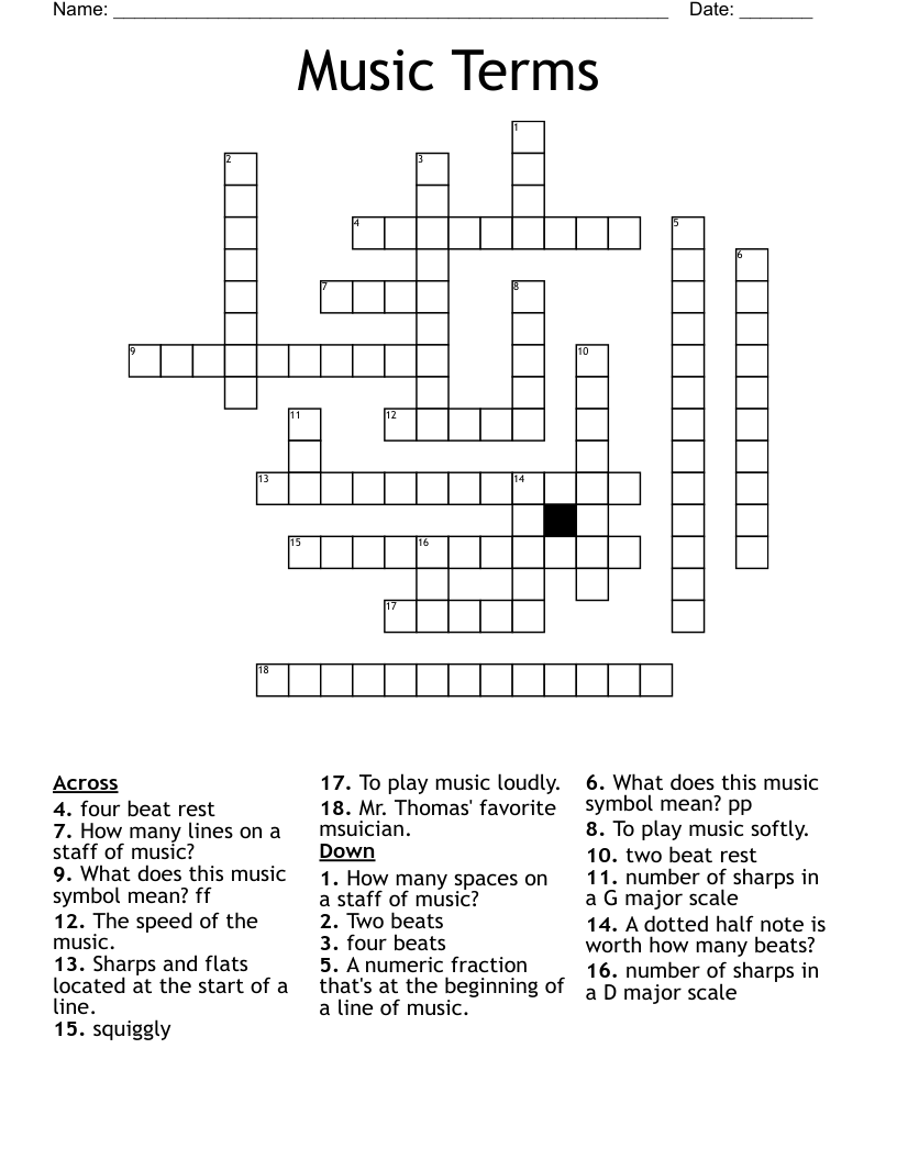 Music Terms Crossword - WordMint