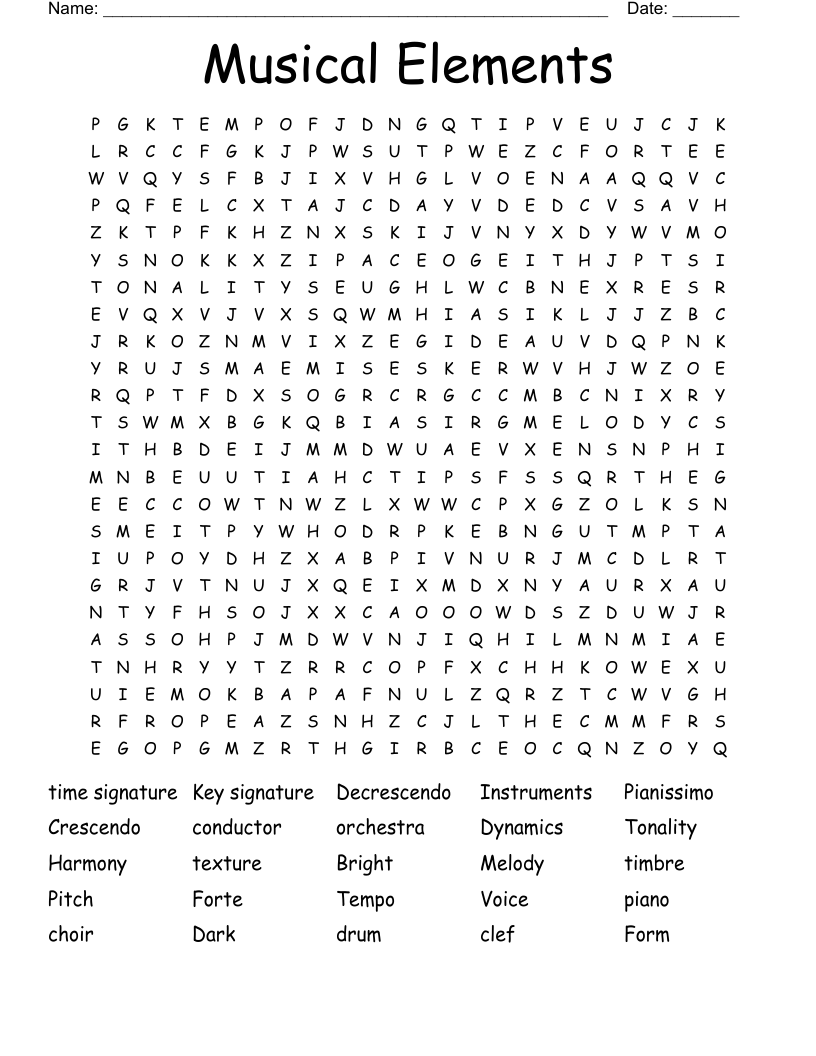 Musical Elements Word Search - WordMint