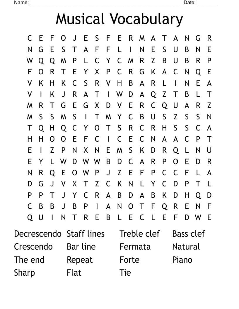 Musical Vocabulary Word Search - WordMint