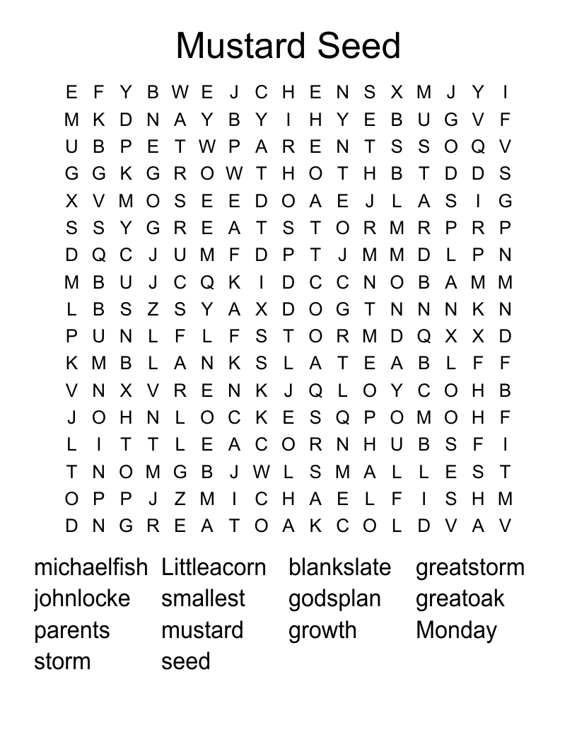 Mustard Seed Word Search - WordMint