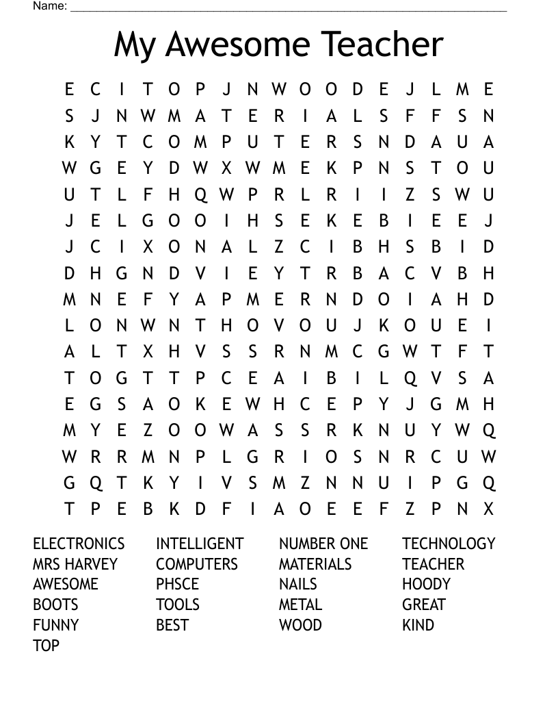 My Awesome Teacher Word Search - WordMint
