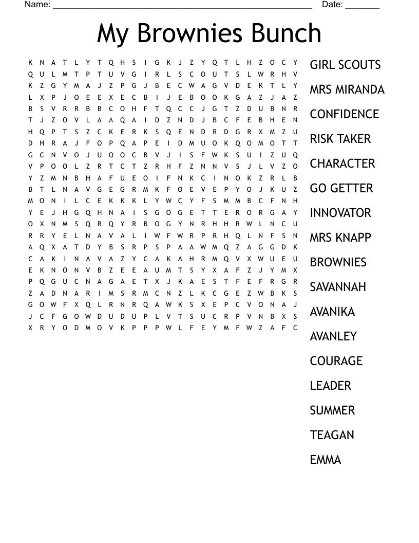 My Brownies Bunch Word Search - WordMint