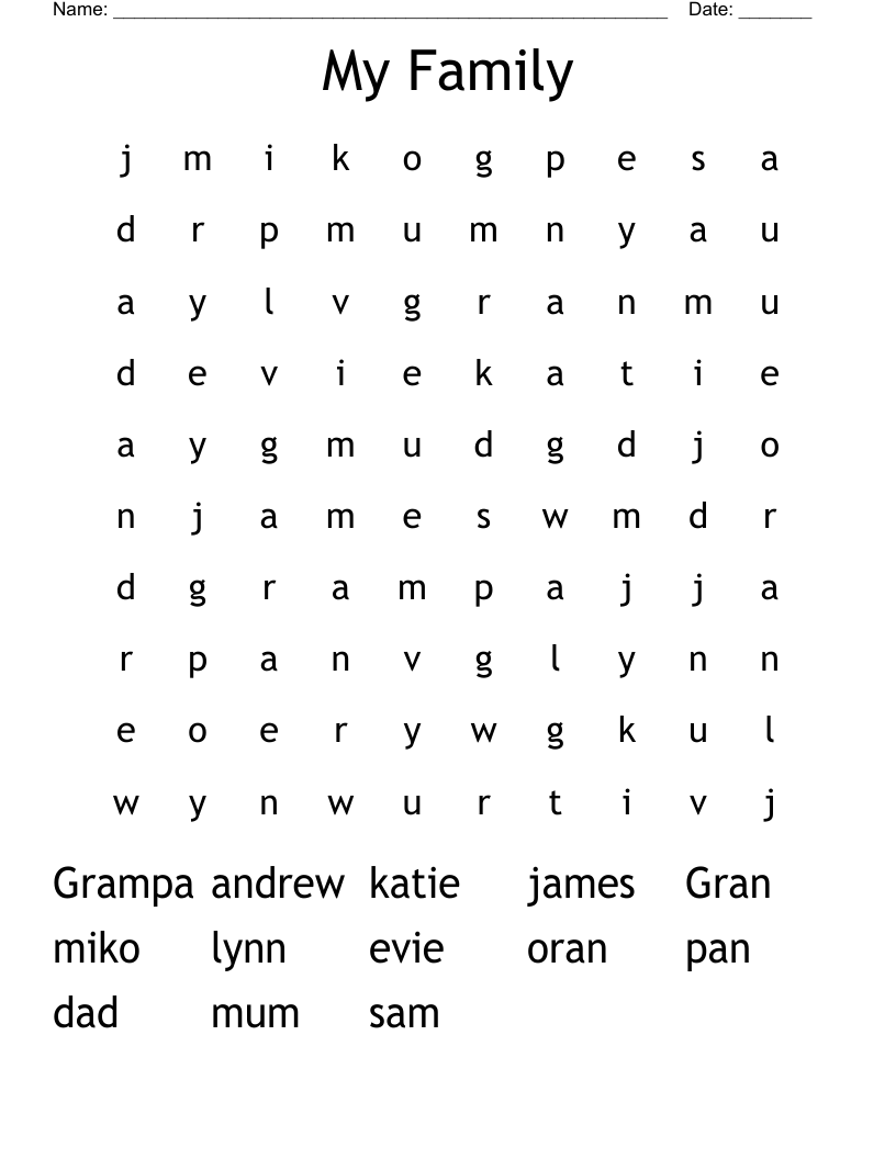 My Family Word Search - WordMint