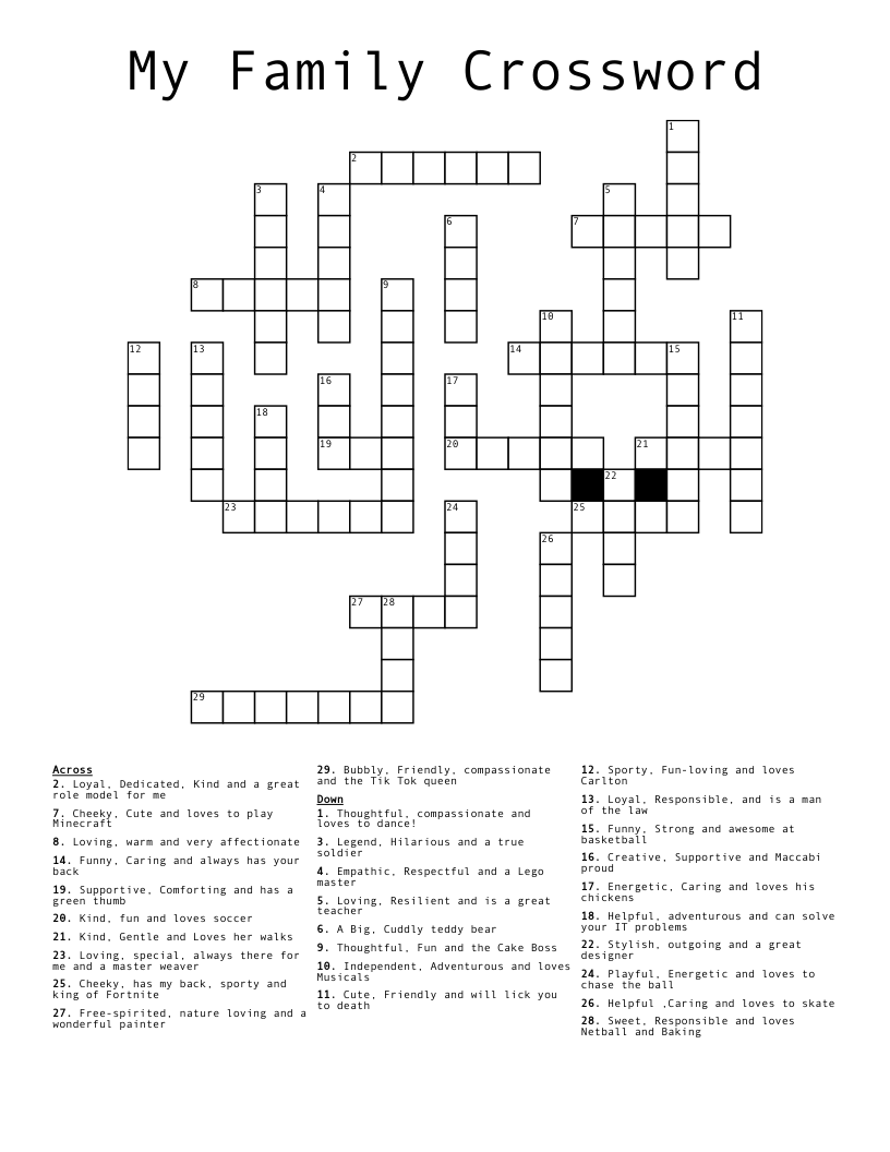 My Family Crossword - WordMint