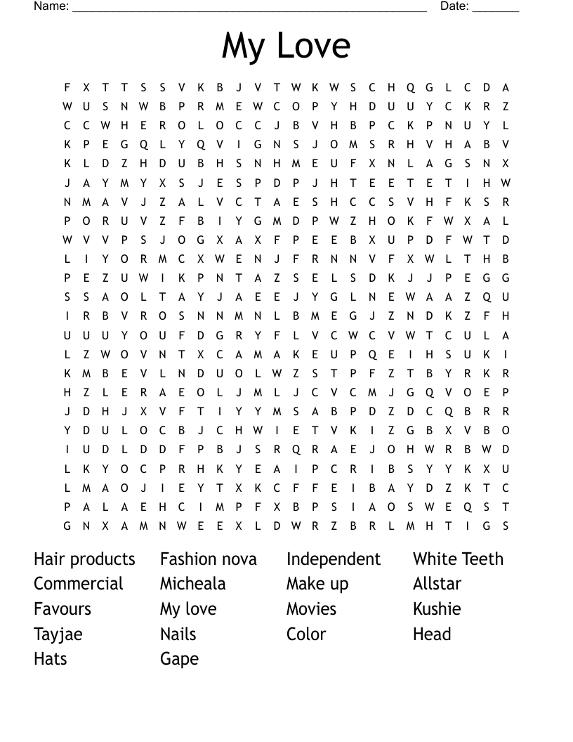 My Love Word Search - WordMint