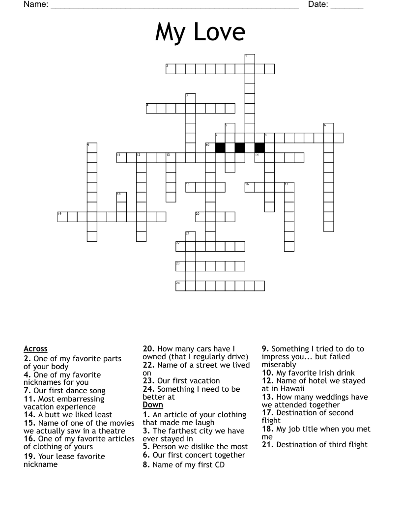 My Love Crossword - WordMint