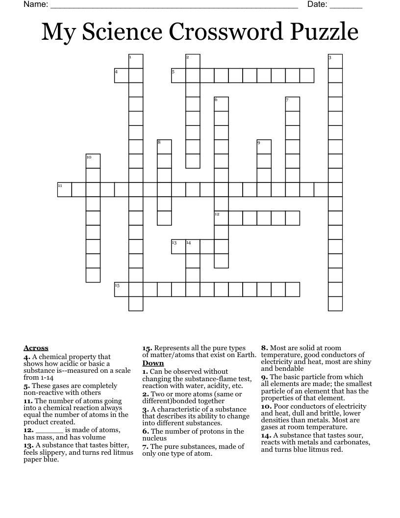 My Science Crossword Puzzle - WordMint