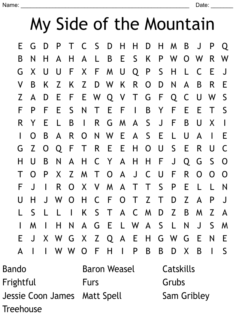 Frightfuls Mountain Word Search - WordMint