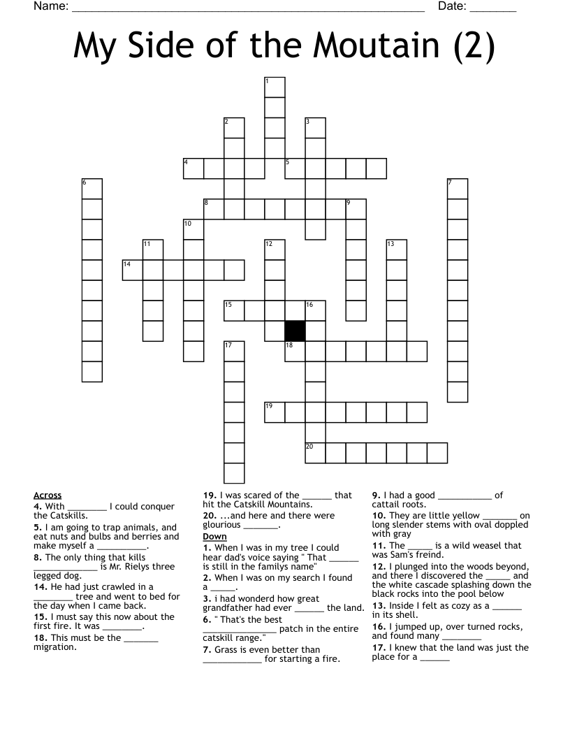 My Side of the Moutain (2) Crossword - WordMint