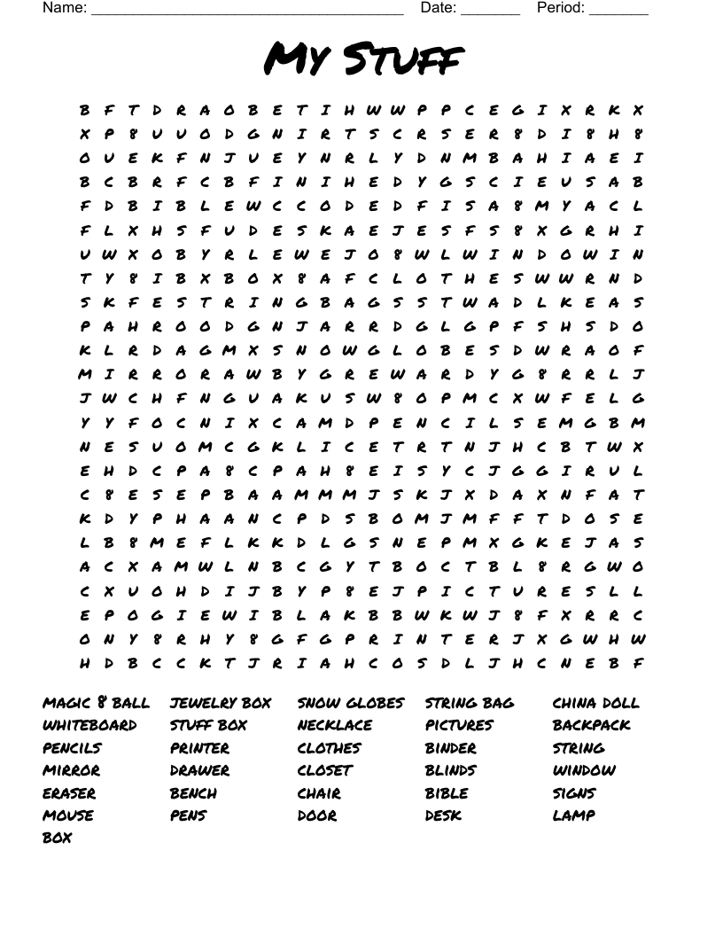 My Stuff Word Search - WordMint