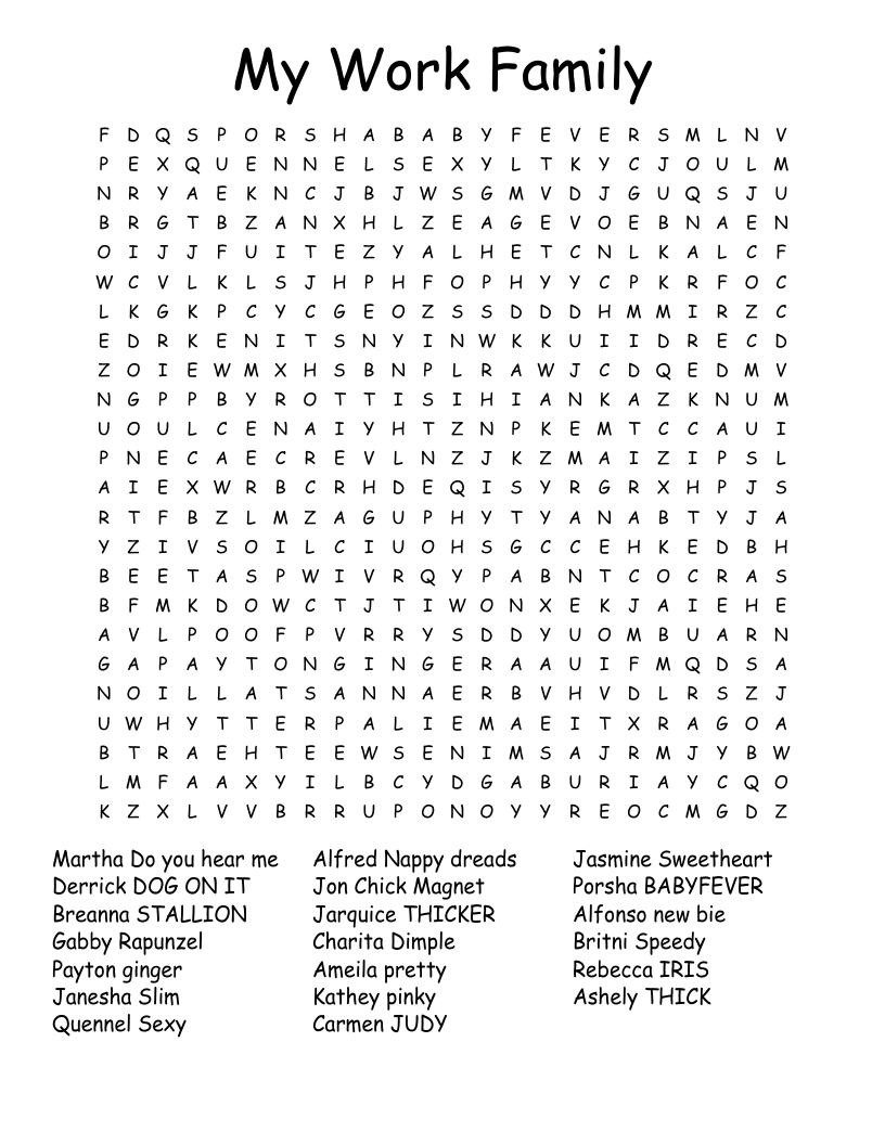 My Work Family Word Search - WordMint