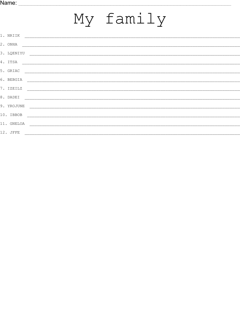 My family Word Scramble - WordMint