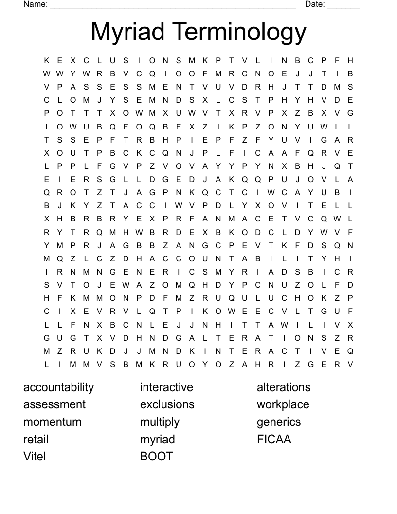 Myriad Terminology Word Search - WordMint