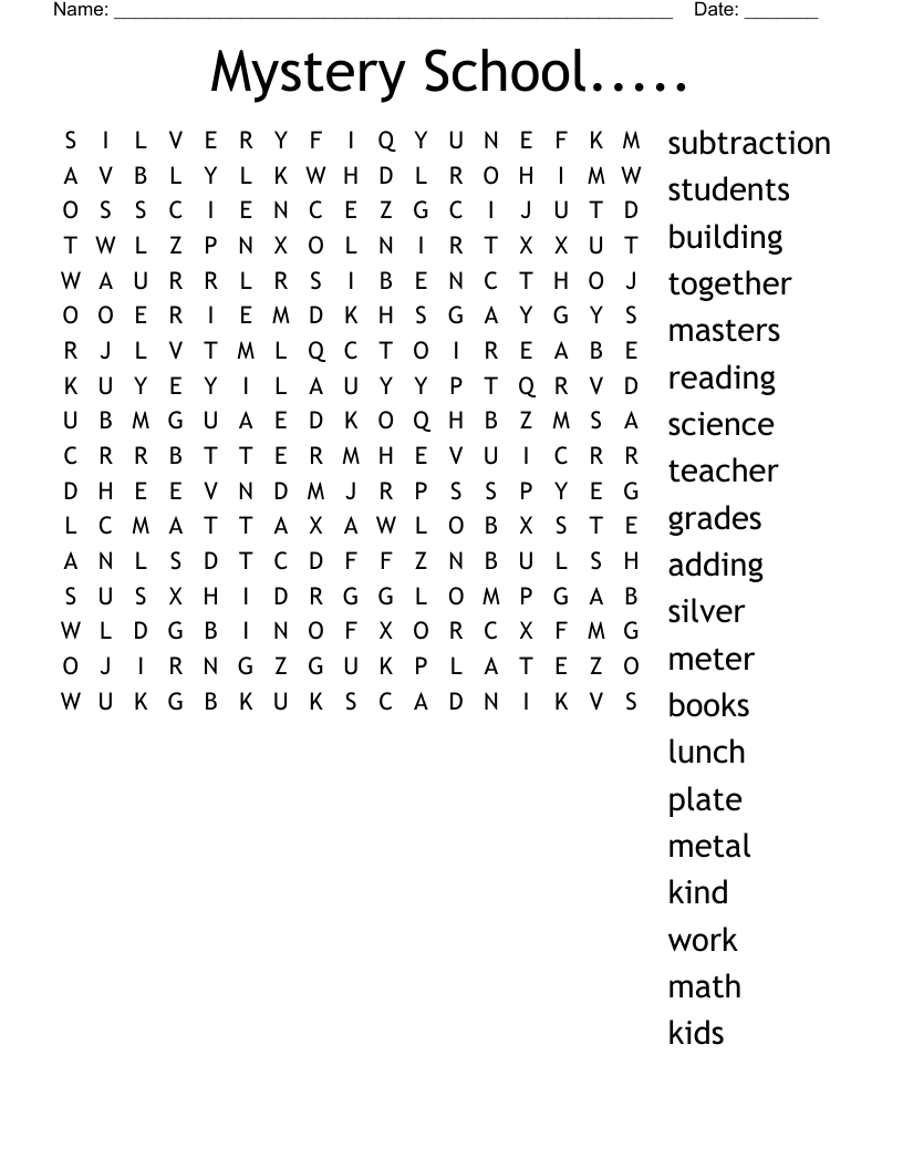 Mystery School..... Word Search - WordMint