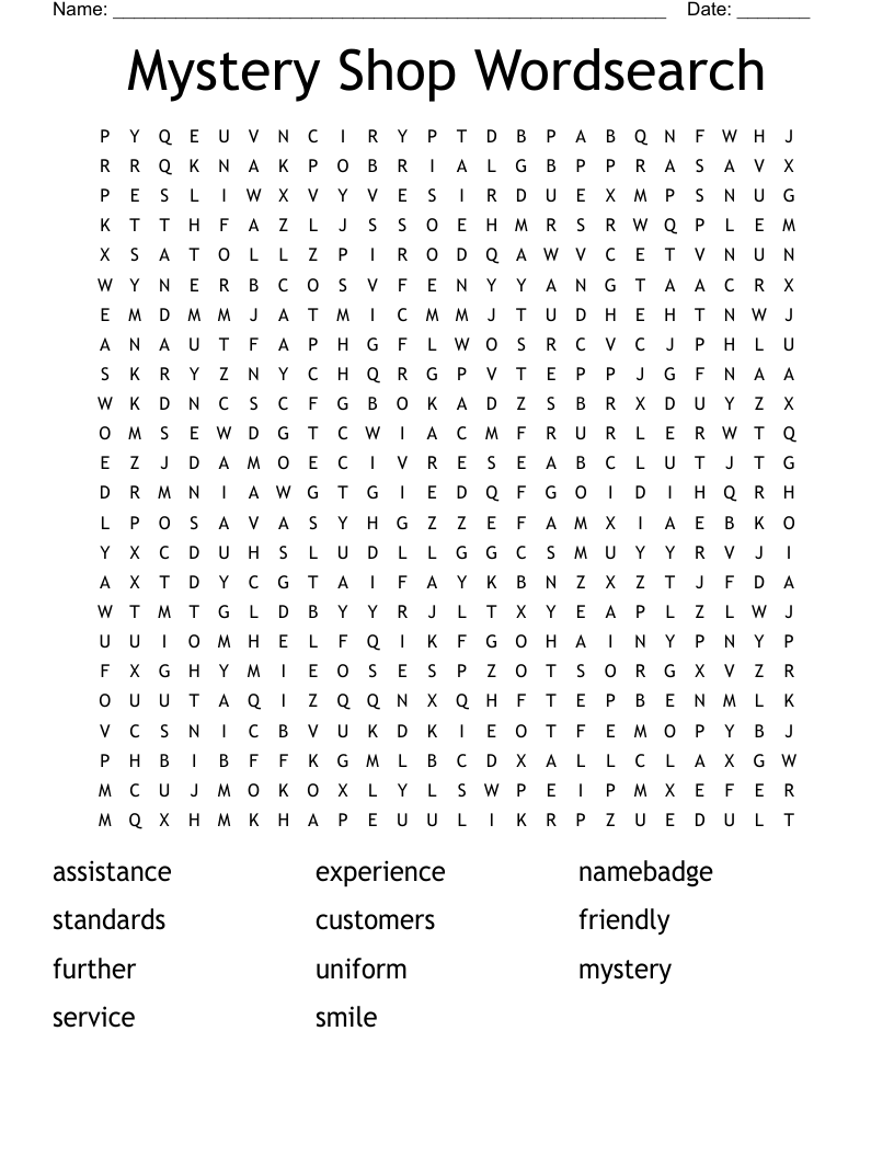 Mystery Shop Wordsearch - WordMint