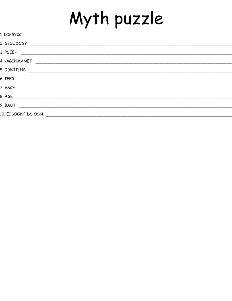 Myth puzzle Word Scramble - WordMint