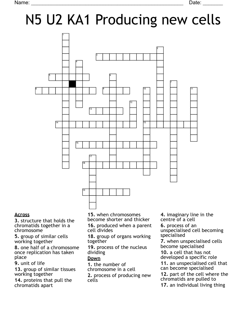 N5 U2 KA1 Producing new cells Crossword - WordMint