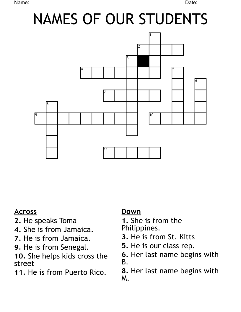 NAMES OF OUR STUDENTS Crossword - WordMint
