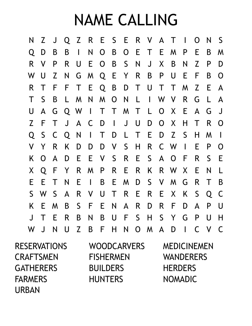 NAME CALLING Word Search - WordMint