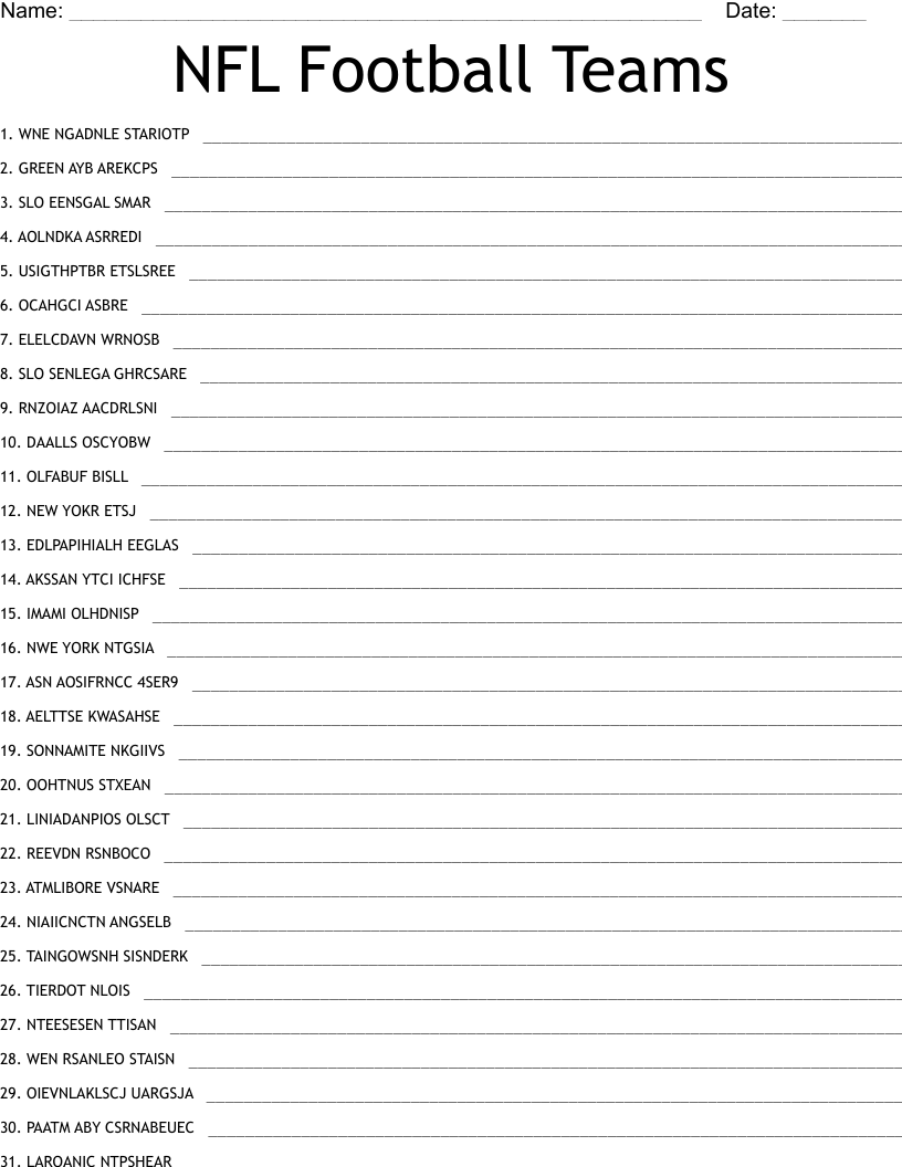 Nfl Teams Word Search 6 Best Images Of Nfl Football Team Word Search