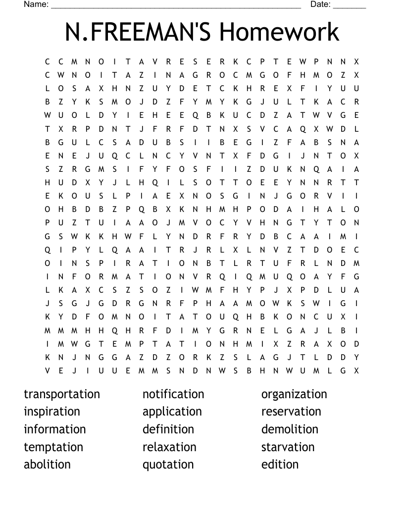 N.FREEMAN'S Homework Word Search - WordMint