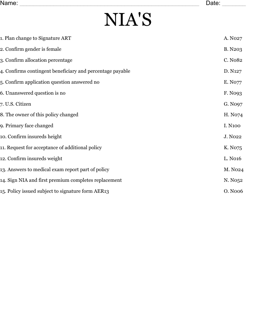 NIA'S Worksheet - WordMint