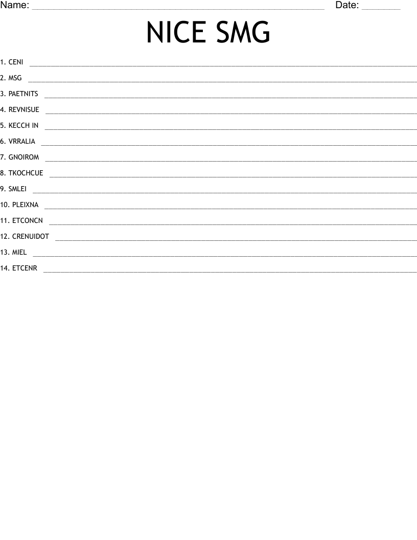NICE SMG Word Scramble - WordMint