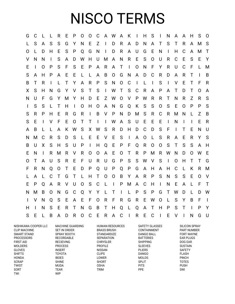 NISCO TERMS Word Search - WordMint