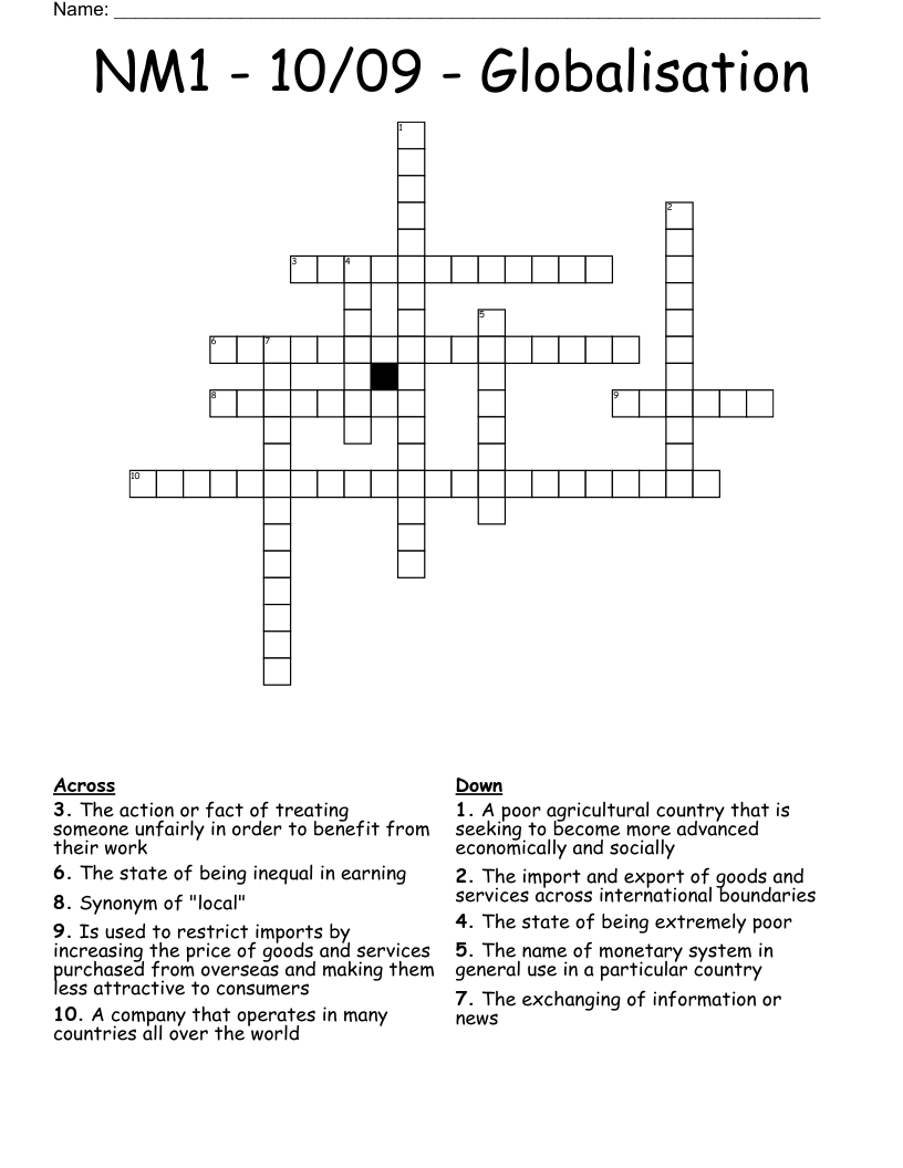 NM1 - 10/09 - Globalisation Crossword - WordMint