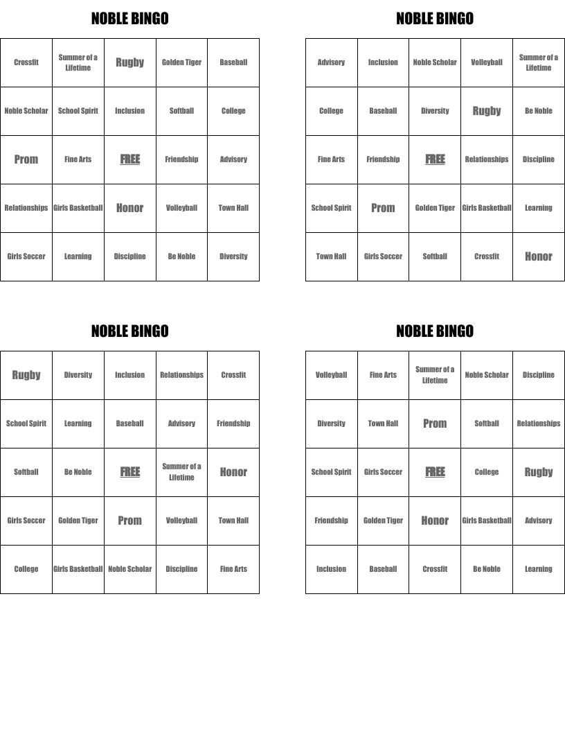 NOBLE BINGO - WordMint