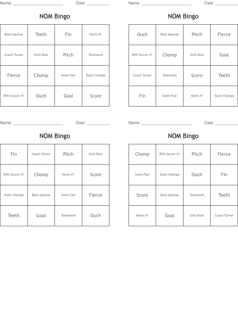 NOM Bingo - WordMint
