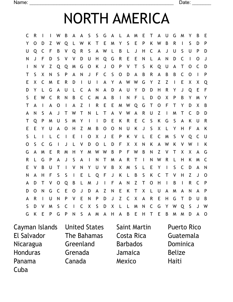 NORTH AMERICA Word Search WordMint
